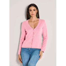 Madeleine Mode MADELEINE Langarm Jacke im Feinstrick mit V-Ausschnitt in himbeersorbet / melange | Gr.: 36