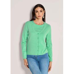 Madeleine Mode MADELEINE Basic Strickjacke mit Halbarmpullover in smaragd / melange | Gr.: 48