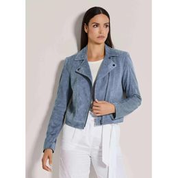 Madeleine Mode MADELEINE Kurze Bikerjacke aus softem Ziegenvelours in rauchblau | Gr.: 44
