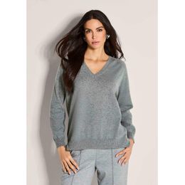 Madeleine Mode MADELEINE Casual Strickpullover mit V-Ausschnitt in steingrau / melange | Gr.: 44