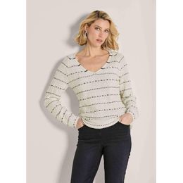Madeleine Mode MADELEINE Eleganter Wollpullover mit V-Ausschnitt in wollwei&szlig; / schwarz | Gr.: 34