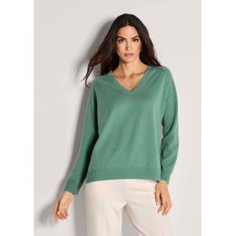 Madeleine Mode MADELEINE Casual Strickpullover mit V-Ausschnitt in hellsalbeigr&uuml;n | Gr.: 36