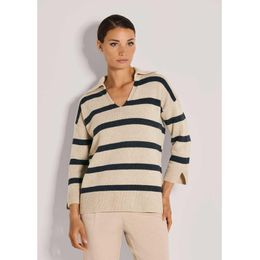 Madeleine Mode MADELEINE Stilvoller Wollpullover mit Polokragen in beige / melange / nebelblau | Gr.: 40