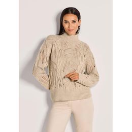 Madeleine Mode MADELEINE Eleganter Wollpullover mit Zopfmuster in beige / wollwei&szlig; / melange | Gr.: 48