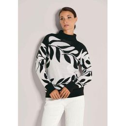 Madeleine Moderner Winterpullover mit floralem Strickmuster in schwarz / wollwei&szlig; | Gr.: 34