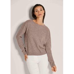 Madeleine Mode MADELEINE Eleganter Wollpullover mit Zopfmuster in taupe / melange | Gr.: 48