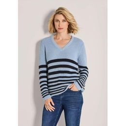 Madeleine Moderner Strickpullover im Ringel-Design in bleu / marine | Gr.: 48