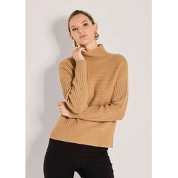 Madeleine Mode MADELEINE Eleganter Wollpullover mit Stehkragen in caramel | Gr.: 48