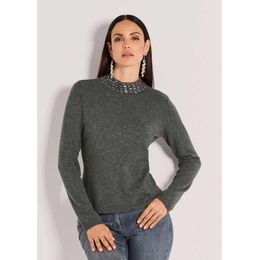 Madeleine Mode MADELEINE Eleganter Wollpullover mit Stehkragen in bleigrau / melange | Gr.: 48
