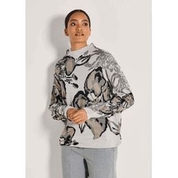 Madeleine Mode MADELEINE Langarm Pullover mit floralem Muster in silbergrau / multicolor | Gr.: 42