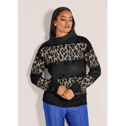 Madeleine Mode MADELEINE Leo-Design Pullover mit Stehkragen in schwarz / multicolor | Gr.: 40