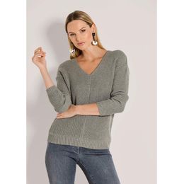 Madeleine Mode MADELEINE Langarm-Pullover mit V-Ausschnitt in graphit / melange | Gr.: 34