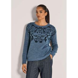 Madeleine Mode MADELEINE Eleganter Jacquard-Pullover mit Rundhals in rauchblau / nebelblau | Gr.: 40