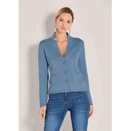 Madeleine Mode MADELEINE Eleganter Blazer mit feinem Glattstrick in rauchblau | Gr.: 46