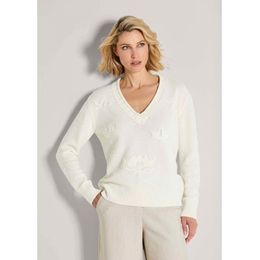 Madeleine Mode MADELEINE Eleganter Strickpullover mit floralem Design in wollwei&szlig; | Gr.: 48
