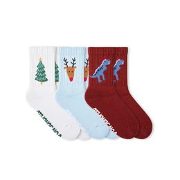 von Jungfeld Tennissocken Kids mit Weihnachtsmotiven Set in Pure White/Light Blue/Wine Red | Gr.: 27-30