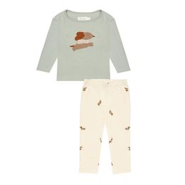 leevje Pyjama Set terry dog' aus Bio-Baumwolle in soft green & light beige | Gr.: 74/80