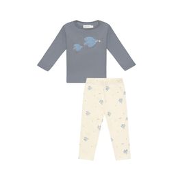 leevje Pyjama Set birds' aus Bio-Baumwolle in blue & light beige | Gr.: 134/140