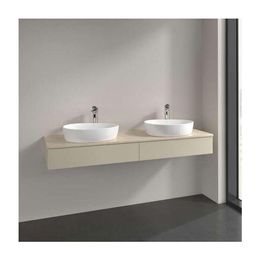 Villeroy & Boch Villeroy und Boch Antao Waschbeckenunterschrank L17053HJ mit Beleuchtung, 2 Ausz&uuml;ge, 1600 x 190 x 500 mm, Front ohne Struktur, Silk Grey Matt Lacquer / Botticino