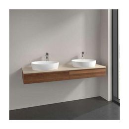 Villeroy & Boch Villeroy und Boch Antao Waschtisch-Unterschrank L17053HM mit Beleuchtung, 2 Ausz&uuml;ge, 1600 x 190 x 500 mm, Front ohne Struktur, Warm Walnut / Botticino