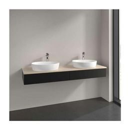 Villeroy & Boch Villeroy und Boch Antao Waschtisch-Unterschrank L17053PD mit Beleuchtung, 2 Ausz&uuml;ge, 1600 x 190 x 500 mm, Front ohne Struktur, Black Matt Lacquer / Botticino