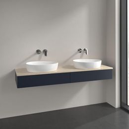 Villeroy & Boch Villeroy und Boch Antao Waschtisch-Unterschrank L17013HG mit Beleuchtung, 2 Ausz&uuml;ge, 1600 x 190 x 500 mm, Front ohne Struktur, Midnight Blue Matt Lacquer / Botticino