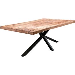 Esstisch Sit, beige (natur, antikschwarz, antikschwarz, natur), B:180cm H:76cm T:100cm, Platte recyceltes Teak, Gestell Metall, Tische, Esstisch, Platte aus recyceltem Teak