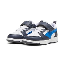 Sneaker Puma "REBOUND V6 LO AC+ INF", Mädchen, Gr. 23, blau (Puma weiß, hyperlink blau, galactic gray), Synthetik, mehrfarbig, Schuhe, für Kinder