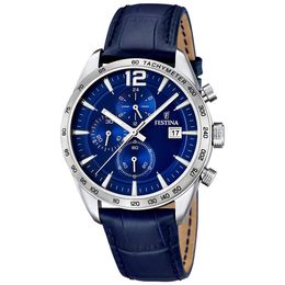 Chronograph Festina, blau, Armbanduhren, Herren, Chronograph, Armbanduhr, Quarzuhr, Herrenuhr, Lederarmband, Stoppfunktion