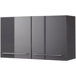H&auml;ngeschrank KOCHSTATION "KS-Wien", grau (grau hochglanz), B:100cm H:57cm T:34cm, Holzwerkstoff, MDF, Schr&auml;nke, H&auml;ngeschrank