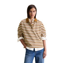 Marc O'Polo Damen Langarm-Poloshirt "aus gestreiftem Heavy Piqu&eacute;-Jersey"medium braun, Gr. XL, MARC O'POLO DENIM, gestreift, Obermaterial: 100% Baumwolle, Shirts