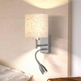 Fischer und Honsel Wandlampe Dreamer LED-Leselicht nickel/Leinen sandfarben
