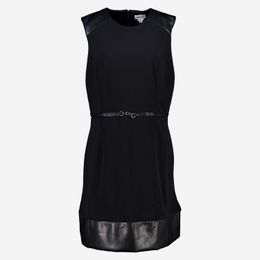 Schwarzes Midikleid mit Eins&auml;tzen in Lederoptik