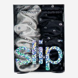 Slip 2er-Pack schwarz-silberfarbene Haargummis aus Seide