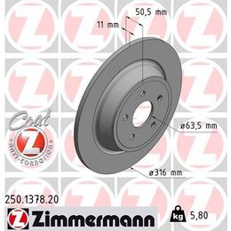 Zimmermann Bremsscheibe COAT Z 250.1378.20 hinten rechts links voll 316mm f&uuml;r FORD 5202205 2008440 DG9C-2A315CD