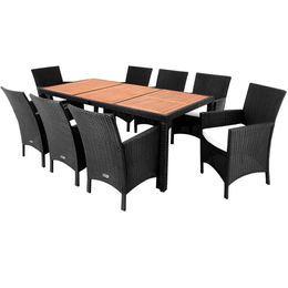 Casaria Polyrattan Garten-Sitzgruppe Rom 9-tlg Schwarz Akazienholz