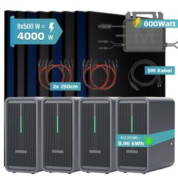 SUNNIVA&reg; 4000W Balkonkraftwerk mit 8,96 kWh Speicher MARSTEK 4x B2500-D, BIFAZIAL FULLBLACK komplett Steckdose, PV Solaranlage Komplettset mit Solarspeicher, 8x 500W N-Type Glas Bifacial Module