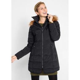 bonprix Steppjacke mit Kapuze gef&uuml;ttert, schwarz, Gr.34, W&auml;rmender Steppmantel mit Fellimitat