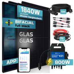 SUNNIVA&reg; 1840W Balkonkraftwerk BIFAZIAL FULLBLACK komplett Steckdose AP Systems EZ1-M 800 Watt Wechselrichter, Solaranlage Komplettset,4x460W Glas-Glas Bifacial Solarmodule, 5m Kabel,4x2,5m Solarkabel