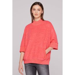 SOCCX Damen Rundhalspulloverjuicy coral, Gr. L, Strukturmuster, Material: 53% Viskose, 43% Polyester, 4% Elasthan, Pullover, mit &uuml;berschnittenen