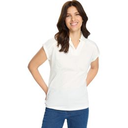 Damen Poloshirt mit Spitzenborte ecru, Gr&ouml;&szlig;e 48