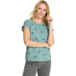 Damen Rundhalsshirt mit maritimem Druckmuster salbei-marine-bedruckt, Gr&ouml;&szlig;e 42