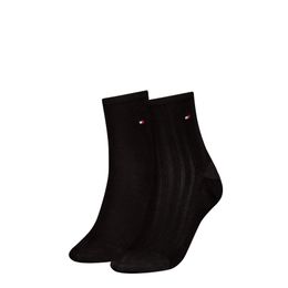 Tommy Hilfiger Damen Kurzsocken "TH WOMEN SHORT SOCK 2P SHINE", Gr. 39, schwarz, Materialmix, unifarben, Socken, mit feinem Rippendetail