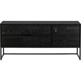 Lowboard Woood, B:120cm H:55cm T:44cm, schwarz, FSC-zertifizierter Holzwerkstoff, Wohnzimmer, Sideboards, "Silas TV-Board", Kommode, 2 Schubladen und