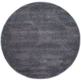 Teppich Carpet City, H:12mm &Oslash;:120cm, grau, Polypropylen (PP), Wohnzimmer, Teppiche, "Frise&eacute;-Teppich FANCY 647", Kurzflor,3D-Optik,Kreisf&ouml;rmiges