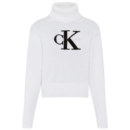 Damen Strickpulloverbrilliant wei&szlig;, Gr. XXS, Calvin Klein Jeans, unifarben, Strick, Obermaterial: 60% Baumwolle, 40% Polyacryl, Pullover, Rollkragen,