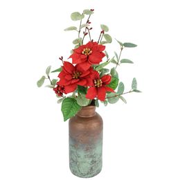 I.GE.A. Winterliche Kunstpflanze "Gesteck mit Poinsettia in Keramikvase, mit Eukalyptuszweigen", Ø/H: 14cm x 46cm, 1 Stk., rot, Kunstpflanzen,