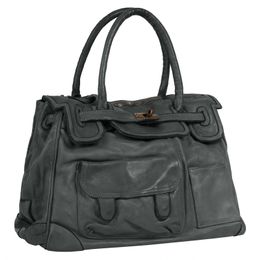 Samantha Look Damen Shopper, grau, Leder, leicht gl&auml;nzend, unifarben, Taschen, echt Leder, Made in Italy