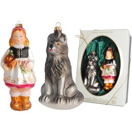 Christbaumschmuck "Rotkäppchen, Weihnachtsdeko, Christbaumschmuck", H:15cm Ø:7cm, bunt, KREBS GLAS LAUSCHA, Weihnachtsbaumschmuck, mundgeblasen