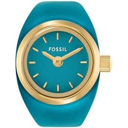 Fossil Damen Uhrenring "WATCH RING"goldfarben, t&uuml;rkis, Armbanduhren, Quarzuhr, Damenuhr, analog, Flexband, Zugband